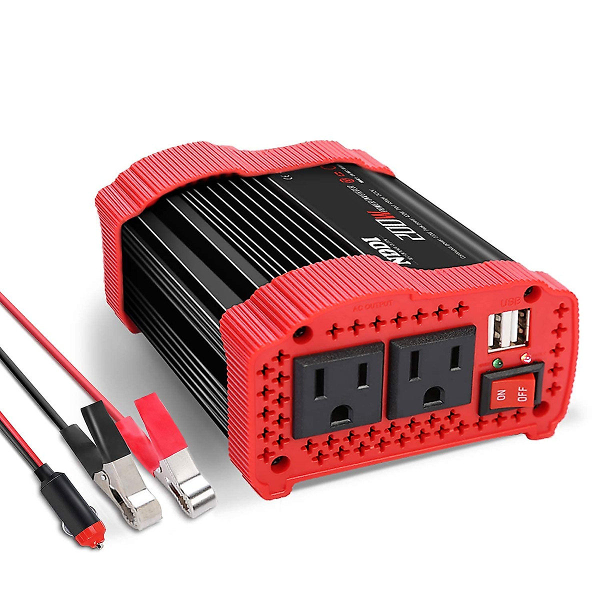 200W Car Power Inverter 12V DC to 110V AC Converter with 3.1 A Dual USB Quick Car Charger Adapter