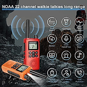 Kalisnhon walkie talkies for Adults Long Range with Headphones,Portable Two Way radios LCD VOX NOAA Rechargeable radios walkie Talkies with Flashlight Charging Dock and Li-ion Battery (4 Pack)