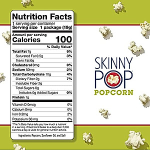 SkinnyPop Popcorn, Gluten Free, Dairy Free, Non-GMO, Healthy Snacks, Skinny Pop Original Popcorn Snack Packs, 0.65oz Individual Size Snack Bags (6 Count)
