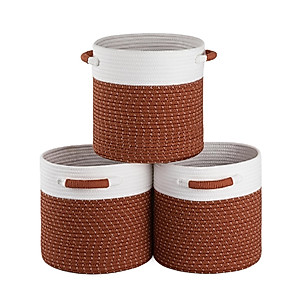 SIXDOVE 3 Pack Storage Baskets for Organizing, Small Round Rope Woven Shelf Basket, Decorative Soft Nursery Bins for Cloth Closet Organizing, Toy Storage for kids, 11x11'', Mixed Grey