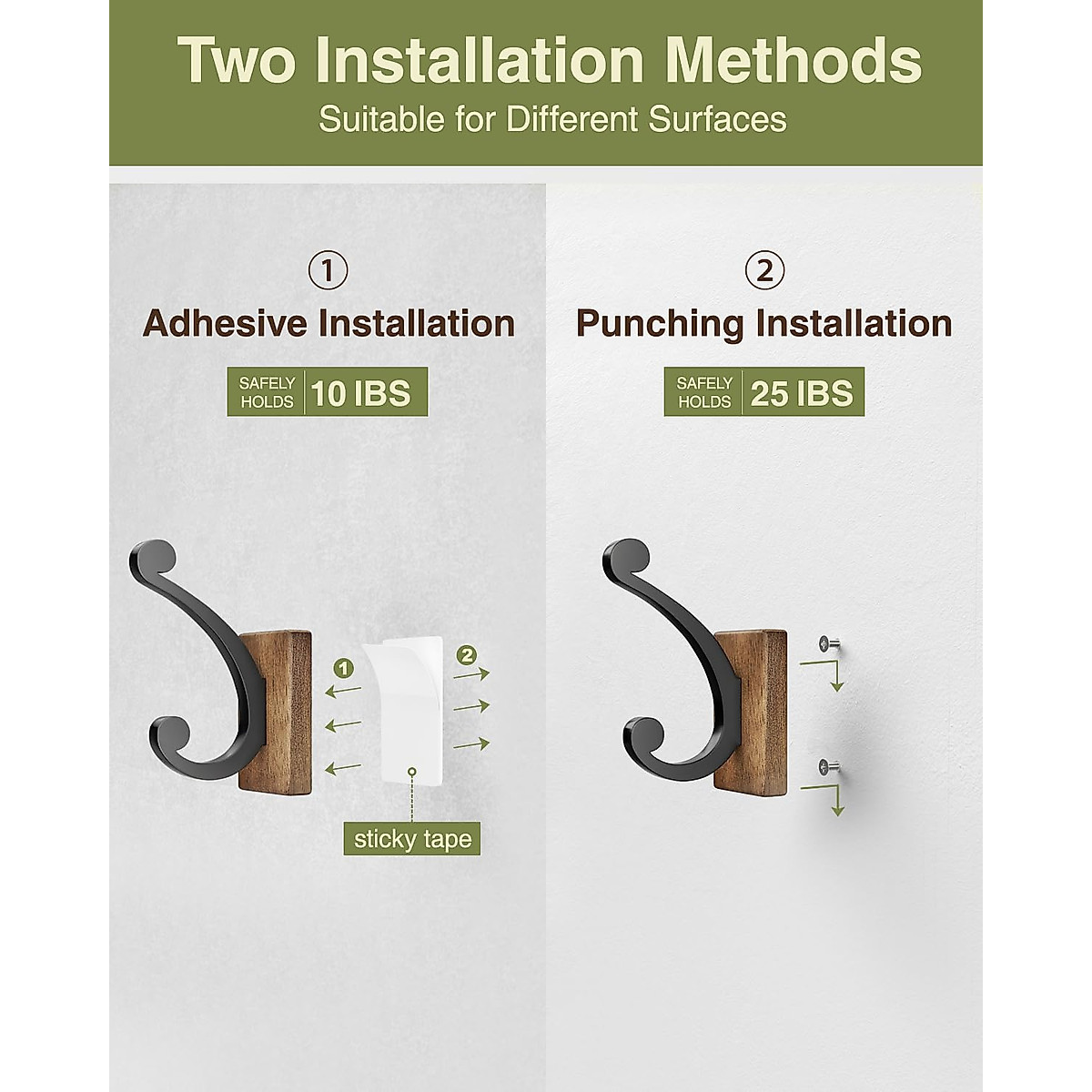 Josmimic Wall Hooks for Hanging Towel - Black Rustic Wood Coat Hook,4 Pack Hooks Wall Mounted for Towel, Coat, Cloth, Purse, Hat, Key, Decorative Bathroom Shower Kitchen