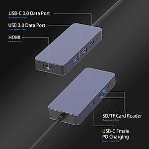 USB C Hub HOPDAY USB C to HDMI Dual Monitor USB C Adapter with 4K HDMI, 100W PD Charging, USB 3.0/2.0, SD/TF Card Reader Lenovo Laptop,Surface Pro