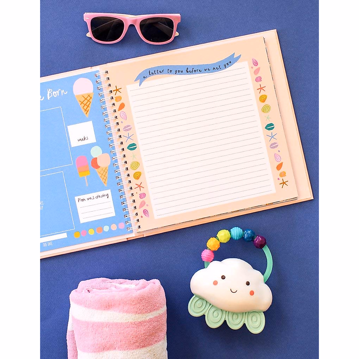 Lucy Darling Little Beach Babe Memory Book - First Year Journal Album to Capture Precious Moments - Milestone Keepsake for Boy Or Girl - Made in USA
