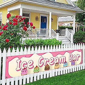 Ice Cream Bar Large Banner Sign Backdrop,Ice Cream Theme Party Decorations Supplies For Children Kids Boys And Girls,Pink Ice Cream Theme Baby Shower Large Banner 9.8x1.6ft