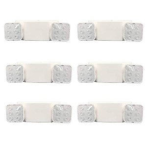AmazonCommercial LED Emergency Light, UL Certified, 6-Pack, Adjustable Two Heads, Wall Mount White with Battery Backup