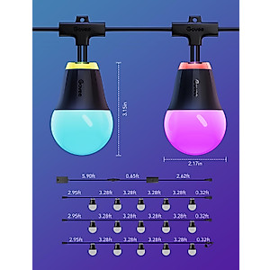 Govee Outdoor String Lights H1, 50ft RGBIC Outdoor Lights with 15 Dimmable Warm White LED Bulbs, Smart Outdoor Lights with 60 Scene Mode, IP65 Waterproof, Work with Alexa for Party, Daily Lighting