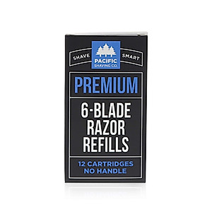 Pacific Shaving Company Premium 6-Blade Razor Refills - Precision Trimmer with Lubrication Strip, for Pacific Shaving Company Razors Only - No Handle (12 Refills)
