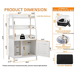 Sokiche Cat Litter Box Enclosure Furniture with Shelf Storage - Hidden Litter Box Enclosure Furniture Large Wooden with Cat Litter Trapping Mat Pad -Cat Washroom-Cat Cabinet-White