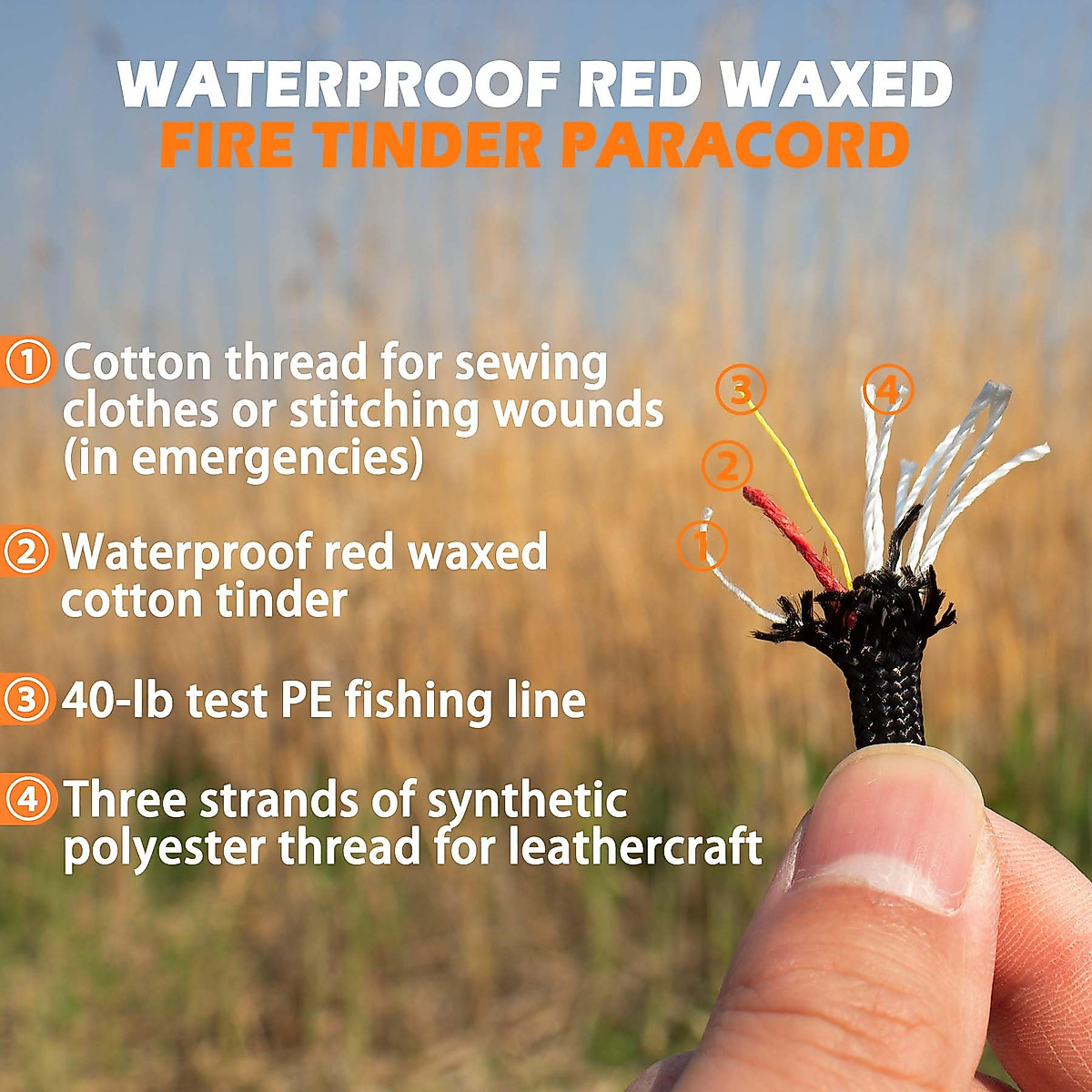 ULTLAT Fire Starter (2 Packs), All-Weather Magnesium Ferro Rod for Camping and Hiking, Emergency Survival Kits with Waxed Fire Tinder Paracord (28inch)&Beech Handle&&6-in-1 Multi-Tool