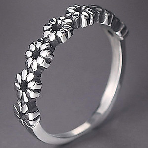 Jude Jewelers Retro Vintage Stainless Steel Stackable Flower Style Wedding Band Ring (Silver, 13)