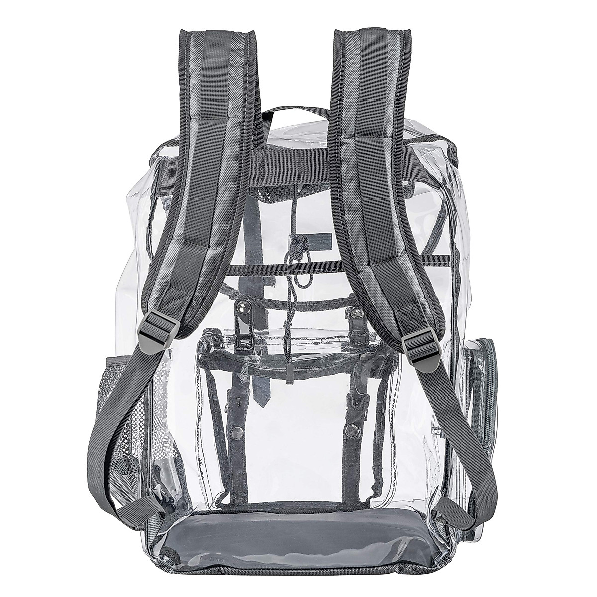 WLACK AND BHITE Eco-Friendly Heavy Duty Clear Backpack with Front Pocket | Large Clear Bookbag Transparent See Through Backpack for College Work Travel (Steel Gray Eco Friendly)