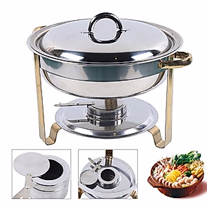 Chafing Dish Buffet Set, Stainless Steel Chaffing Server Set, 4L Large Capacity Chaffing Warming Tray, Round Buffet Warmer Set for Brunches, Catering, Parties, Wedding