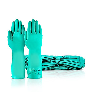 Alphatec Solvex 37-155 Nitrile Industrial Unflocked Chemical-Resistant Gloves for Food, Mechanics, Utilities - XL, Green (12 Pairs)
