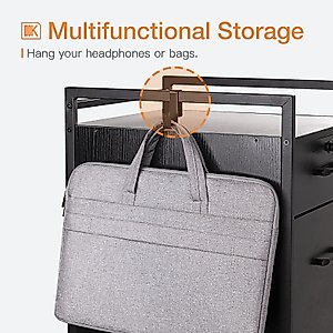 ODK File Cabinet with 2 Drawers, Mobile Office Cabinet with Lock on Wheels, Rolling Office Printer Stand Filing Cabinet for A4, Letter Sized Document with Iron Hook, Black