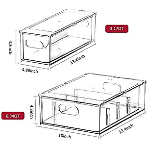 3 Pack Refrigerator Organizer Bins with Pull-out Drawer, Large Stackable Fridge Drawer Organizer Set with Handle, BPA-free Drawable Clear Storage Cases for Freezer, Cabinet, Kitchen, Pantry Organization