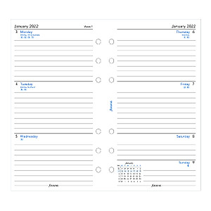 Filofax Refill, Personal/Compact Size, Week-to-View, White Paper, Ruled, English, 2022 (C68418-22)