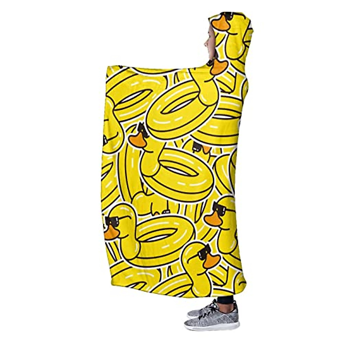 Hooded Blanket, Duck Swimming Ring Tropical Summer Cartoon Pattern Anti Pilling Flannel Print Wearable Blanket Fleece Throw Blanket Wrap Soft Microfiber Novelty Blanket 60x50 Inch