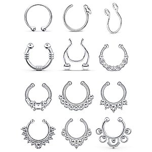 Jenxnjsjo Fake Septum Piercing Rings Non Pierced Faux Piercings Jewelry for Women Men Round Sun Stainless Steel Clip On Fakes Septums Nose Ring Hoop Cuffs