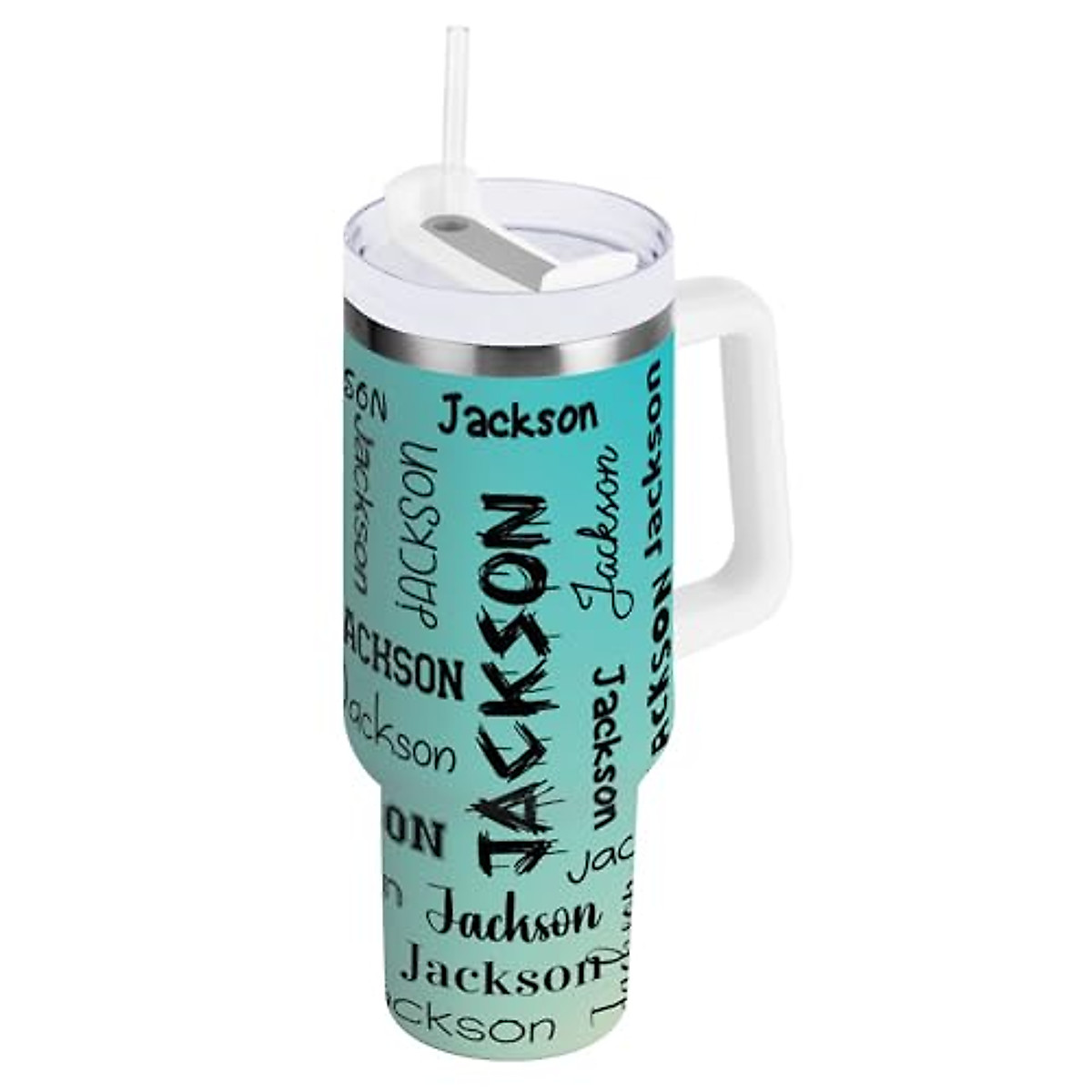 Gradient Blue Tumbler Handle Lid and Straw Colorful Custom Water Bottle Stainless Steel Coffee Travel Tumbler Mug Cup Gifts for Men Women 40oz