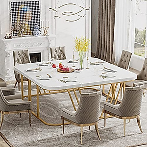 LITTLE TREE 63 inches Executive, Home Office Computer Desk Modern Glod Large Conference Table with Metal Frame, Gold & White