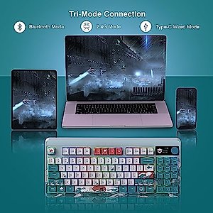 Womier Retro 75% Gaming Keyboard with OLED Display&Knob, M87 Pro Bluetooth 5.1/2.4GHz /USB-C Wireless Mechanical Keyboard with Hot-Swappable Custom Switch, Compact RGB Keyboard (Coral Sea)