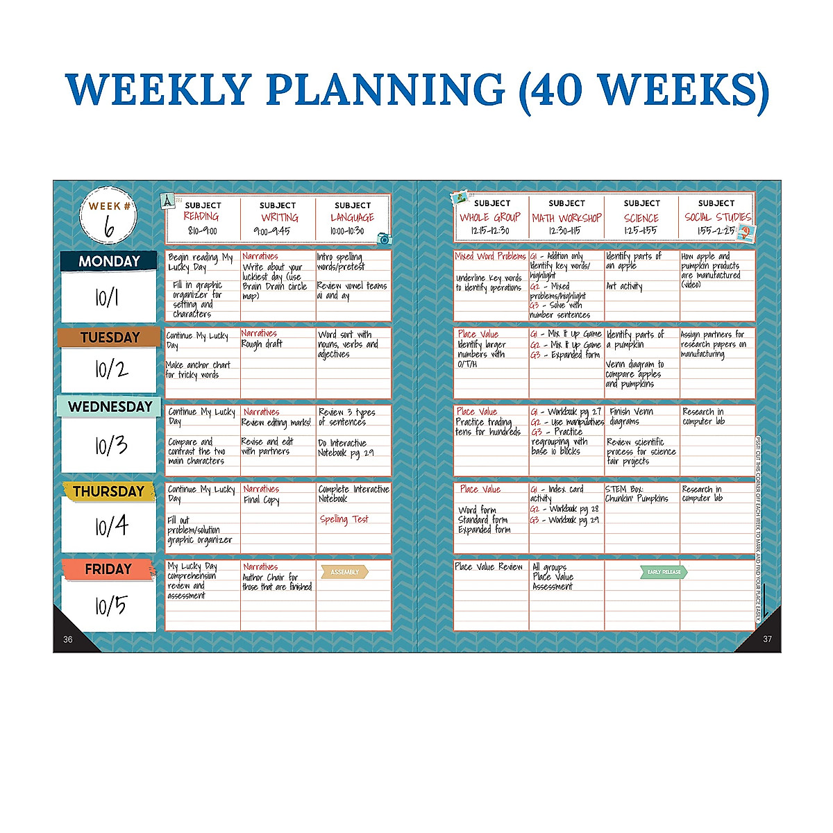 Carson Dellosa Let's Explore Teacher Planner, 8" x 11" Spiral Bound Teacher Planner With Planner Stickers, Undated Daily Planner, Weekly & Monthly Planner & School Supplies for Classroom Organization