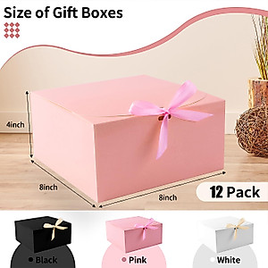 WLUSEAXI 12pack Gift Boxes with Lids,Pink Gift Boxes Bulk with Bow Ribbon,Bridesmaid Proposal Box for Presents Kraft Paper Gift Boxes for Wedding,Christmas,Halloween,Baby Shower
