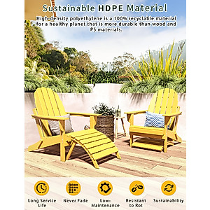 BUPPLEE Folding Adirondack Ottoman for Adirondack Chair, HDPE All Weather Outdoor Footrest Poly Lumber Adirondack Footstool for Patio, Backyard, Garden, Easily Storage - Yellow