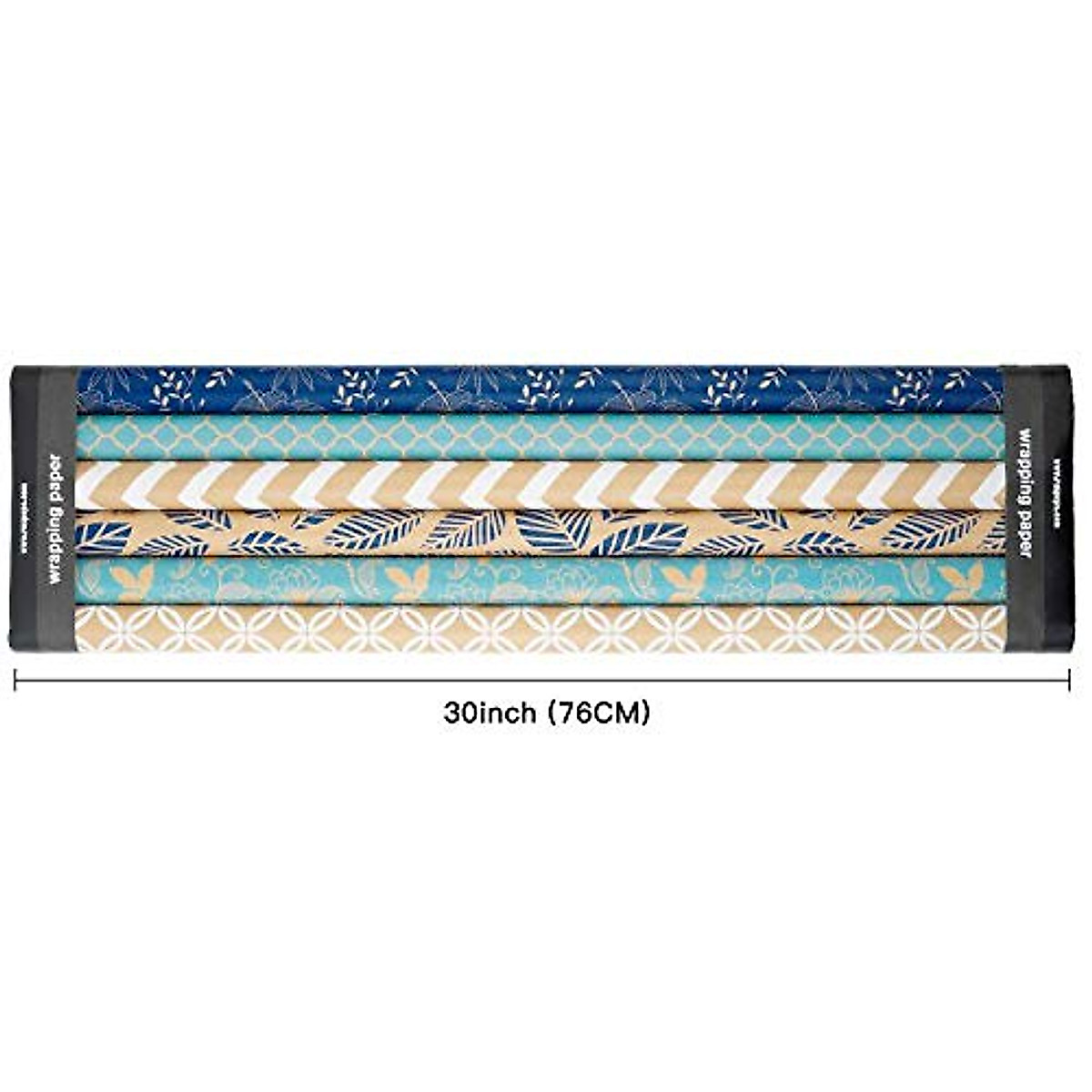 RUSPEPA Kraft Wrapping Paper Roll - Multiple Blue and White Patterns Great for Congrats, Holiday, Chanukah and Special Occasion - 6 Roll - 30 inches X 10 feet Per Roll