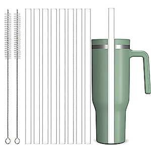 8Pcs Stanley Straws Replacement, 8Pcs Stanley Cup Straws with 2 Cleaning Brushes, Reusable Straws Compatible with Stanley 14/20/30/40 Oz Cup, Plastic Clear Straw Stanley Cup Accessories