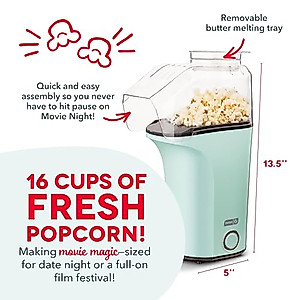 DASH Hot Air Popcorn Popper Maker with Measuring Cup to Portion Popping Corn Kernels + Melt Butter, 16 Cups - Aqua