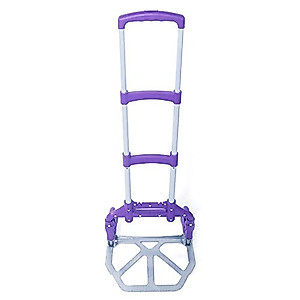 Aluminium Portable Folding Collapsible Push Truck,Hand Trolley Luggage Hand Cart and Dolly 165.35 lbs (75kg) for Home, Auto, Office,Travel Use (Purple)