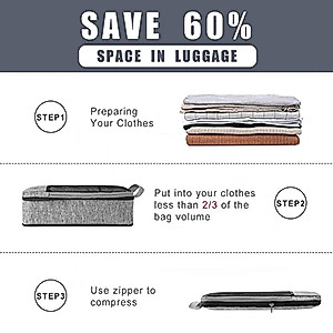 BAGAIL 6 Set Compression Packing Cubes Travel Expandable Packing Organizers(Gray, 6 Set)