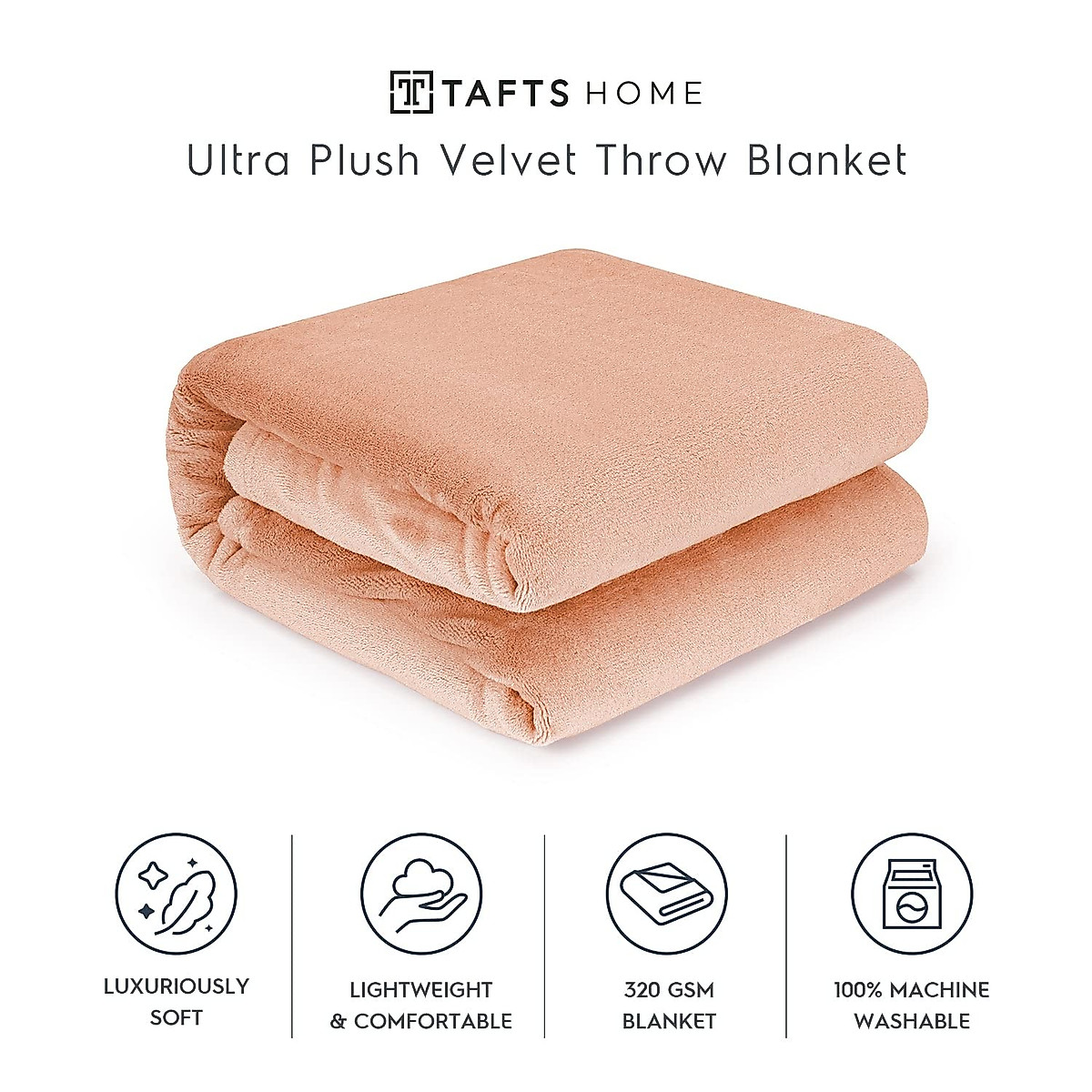 Tafts Throw Blankets - Ultra Plush 320GSM - Soft, Ultra Comfy, Fluffy and Fuzzy - Plush Blankets and Throws for Couch, Bed & Living Room - All Seasons - Blankets Twin Size - Pale Blush