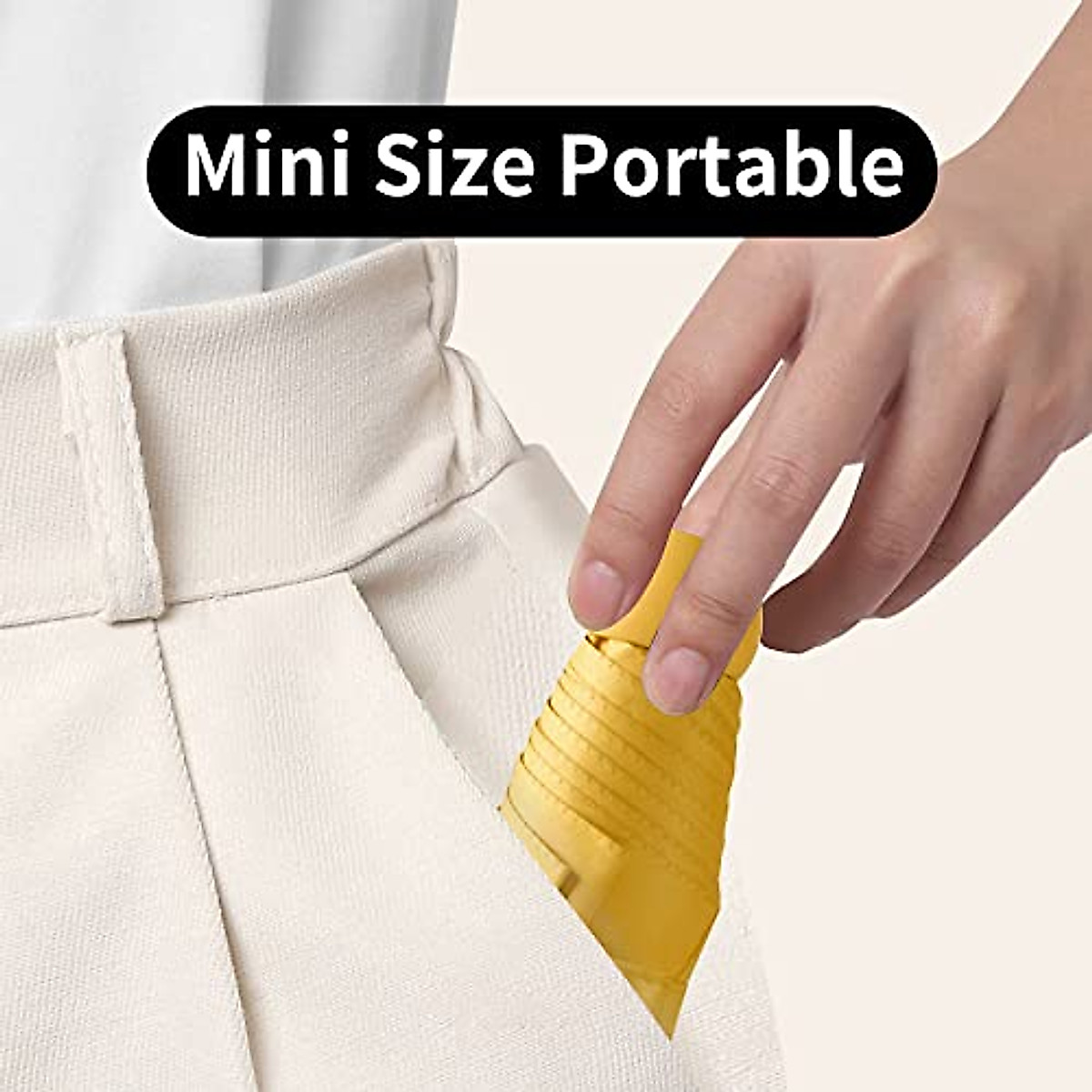 Light and Small Mini Umbrella with Cute Case,5 Folding Compact Pocket Umbrella for Travel,Outdoor Sun Rain Umbrellas for Car.Colorful UV Protection Umbrella for Women and Girls White 6 Ribs