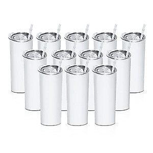 AGH 24 Pack 20oz Sublimation Tumblers with Metal Sraws and Lids Straight Skinny Tumblers Bulk, Stainless Steel Vacuum Insulated Tumblers, Double Wall Sublimation Tumbler Keep Coffee Chilled for Hours