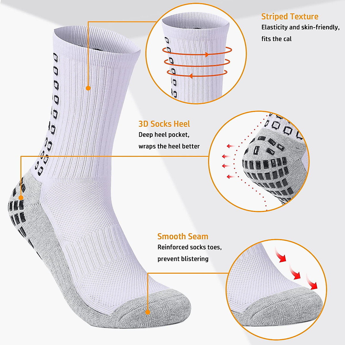 POZCMJM Men's Soccer Socks Grip Anti Slip Athletic Socks for Men Football Basketball Grip Pads Versatile Pairings 4 Pairs