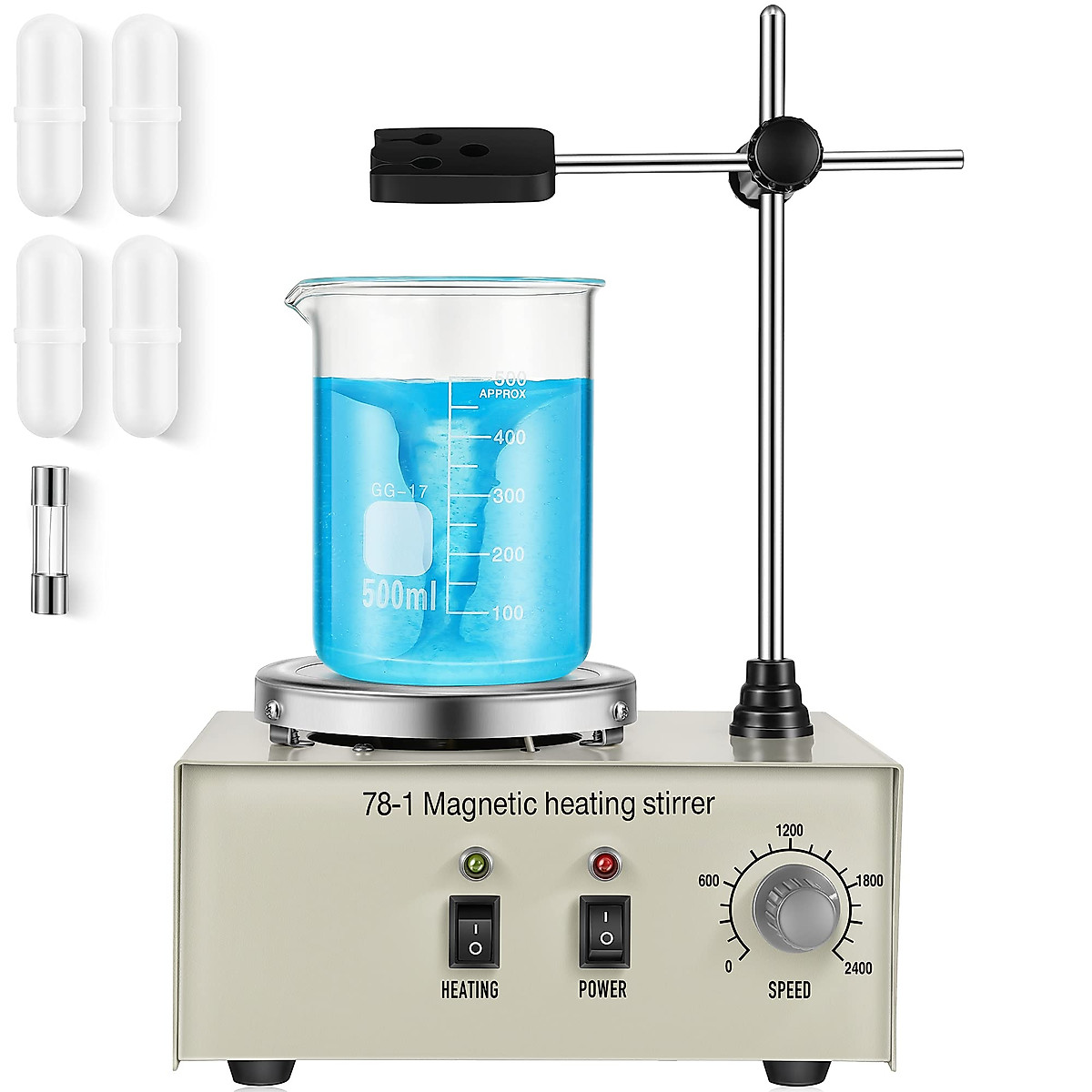 78-1 Magnetic Stirrer Hot Plate Magnetic Mixer 1000ml Lab Hot Plate with Magnetic Stirrer, 2400 RPM Magnetic Stir Plate with 4 Stir Bars and Support Stand, Max 158°F Hotplate Magnetic Stir