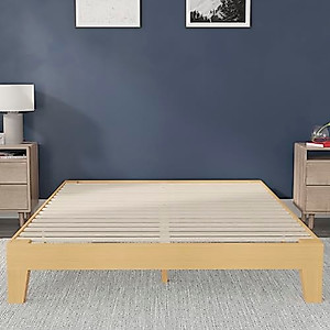 Flash Furniture Evelyn Wooden Platform Bed - Natural Pine Finish - Full - Wooden Slat Support - No Box Spring Required - Easy Assembly