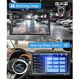 Car Radio Double Din Car Stereo, Rimoody 7 Inch Touch Screen Car Radio with Bluetooth Mirror Link USB FM Radio Audio Receiver Head Unit with Backup Camera Remote Control