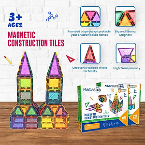 MagVision 80-Piece Magnetic Building Tiles Set, Stem Magnetic Building Blocks, Extra Strong and Safe Magnets, Stem Toys, Magnetic Blocks, Educational Toys for Children Ages 3+ Years