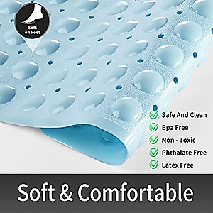 Yimobra Shower Bathtub Mat Non Slip, 21x21 Inch, Soft Square Bath Mat for Tub with Suction Cups and Drain Holes, Stall Floor Mats for Bathroom, Machine Washable, Bathroom Accessories, Light Blue