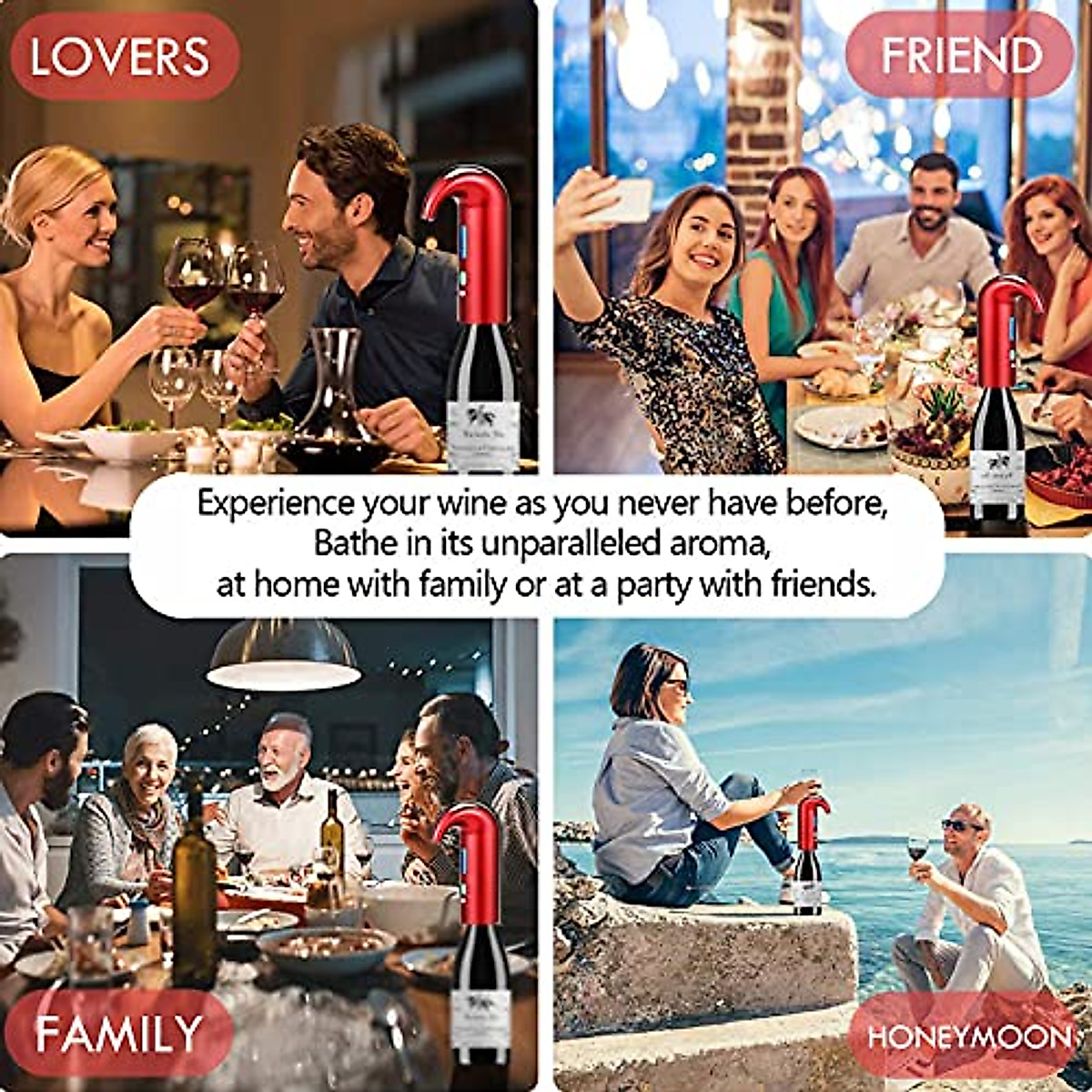 Electric Wine Aerator Pourer, Portable One-Touch Wine Decanter and Wine Dispenser Pump for Red and White Wine Automatic Wine Oxidizer Dispenser USB Rechargeable Spout Pourer