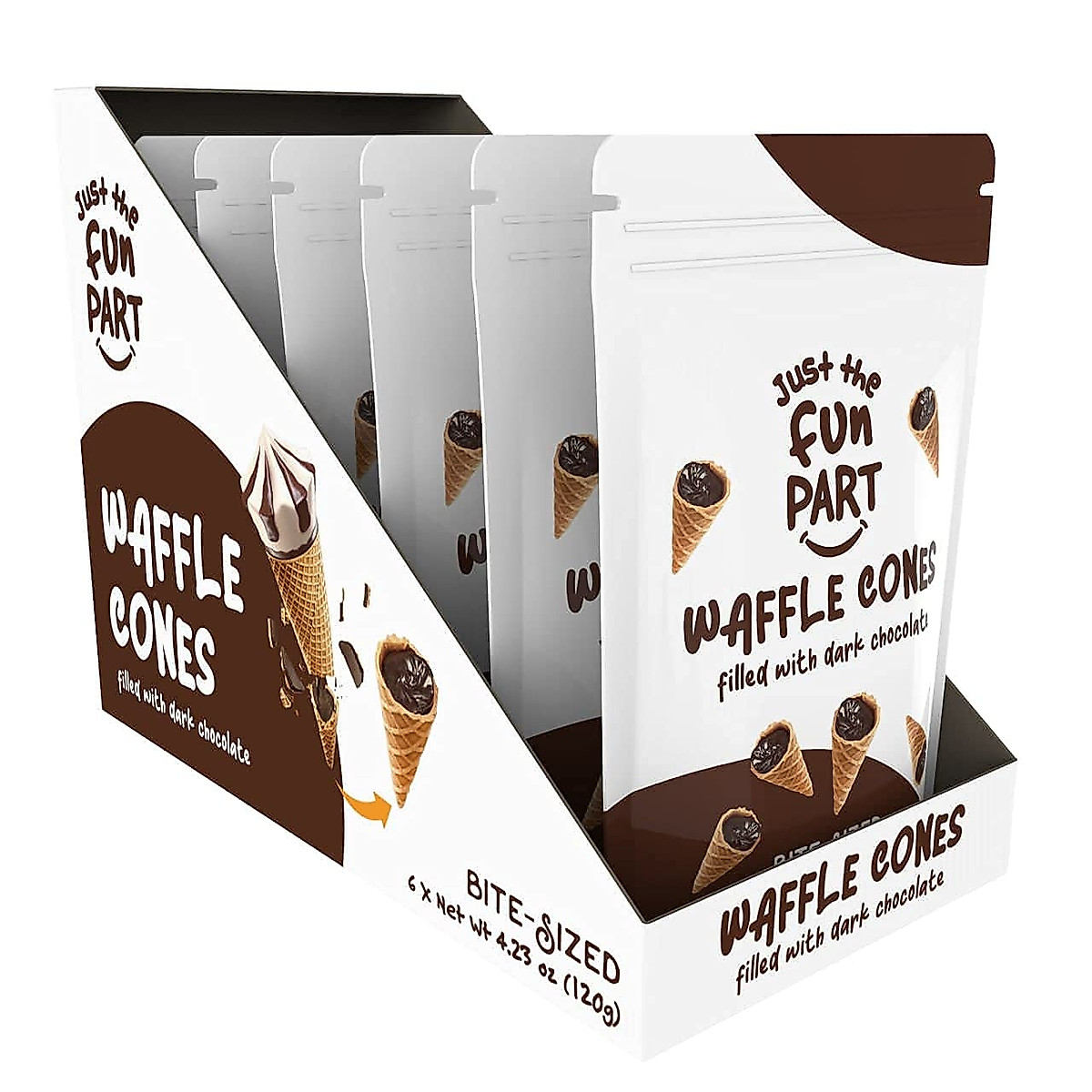Just The Fun Part, Bite-Size Crispy Mini Waffle Cones with Premium Belgian Chocolate, Great for Snacks, Dessert, Grab & Go - Kosher, Dark Chocolate (Pack of 6)