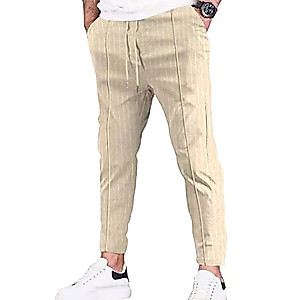 Rela Bota Mens Fashion Striped Sweatpants - Casual Skinny Trousers Slim-fit Jogger Sport Pants Khaki M