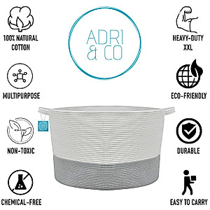 Large Blanket Basket | Cotton Rope Basket for Blankets Living Room | Size 21.7" x 21.7" x 13.8" | Large Basket for Blankets | Baby Laundry Basket |