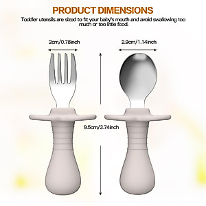 SFCCMM 4 Pieces Toddler Utensils, Kids Silverware Set with Silicone Handle, 18/8 Stainless Steel Children Safe Forks and Spoons, BPA Free, Anti-Choke Design (Lite Blue, Grey)