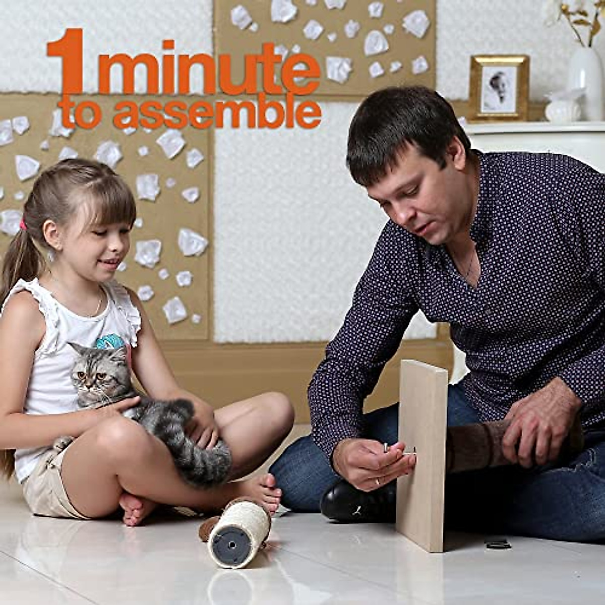 4 Paws Stuff Tall Cat Scratching Post Cat Interactive Toys - Cat Scratch Post Cats Kittens - Plush Sisal Scratch Pole Cat Scratcher - 22 inches (Beige)