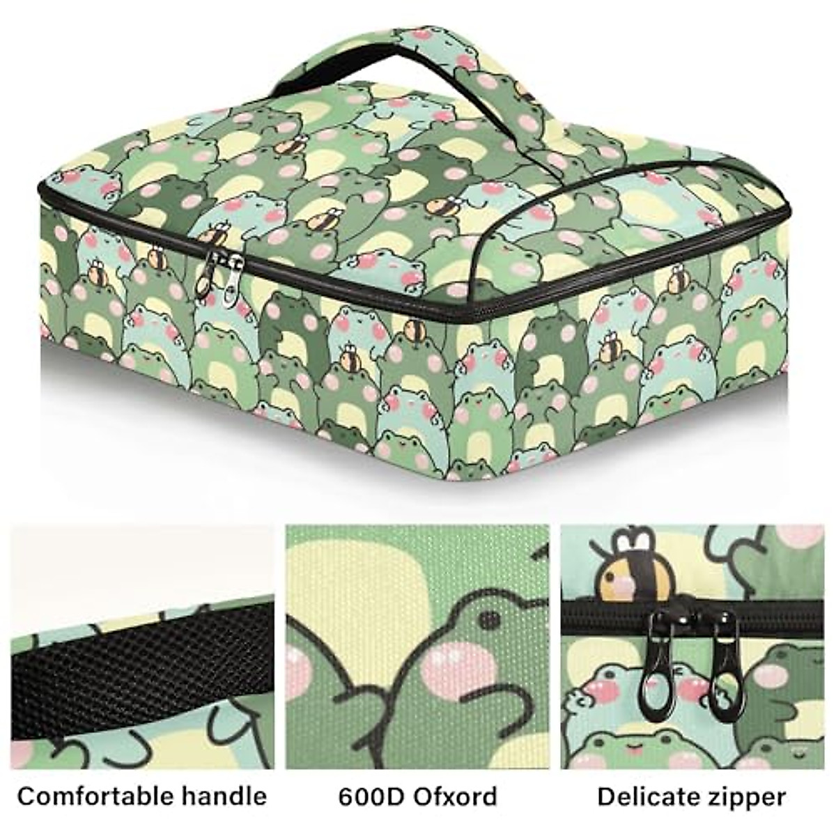Kcldeci Insulated Thermal Food Carrier Insulated Casserole Carrier for Hot or Cold Food,Cute Chubby Frog Insulated Tote Bag for Potluck Cookouts Parties Picnic,Lasagna Lugger