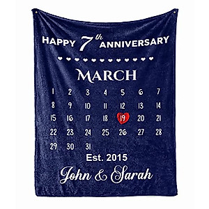PREZZY 7th Wedding Anniversary Blanket Gifts for Husband Wife Dad Mom Personalized Blankets 7 Years of Marriage Unique Gift for Couple Boyfriend Girlfriend Sherpa Fleece Throw Blanket